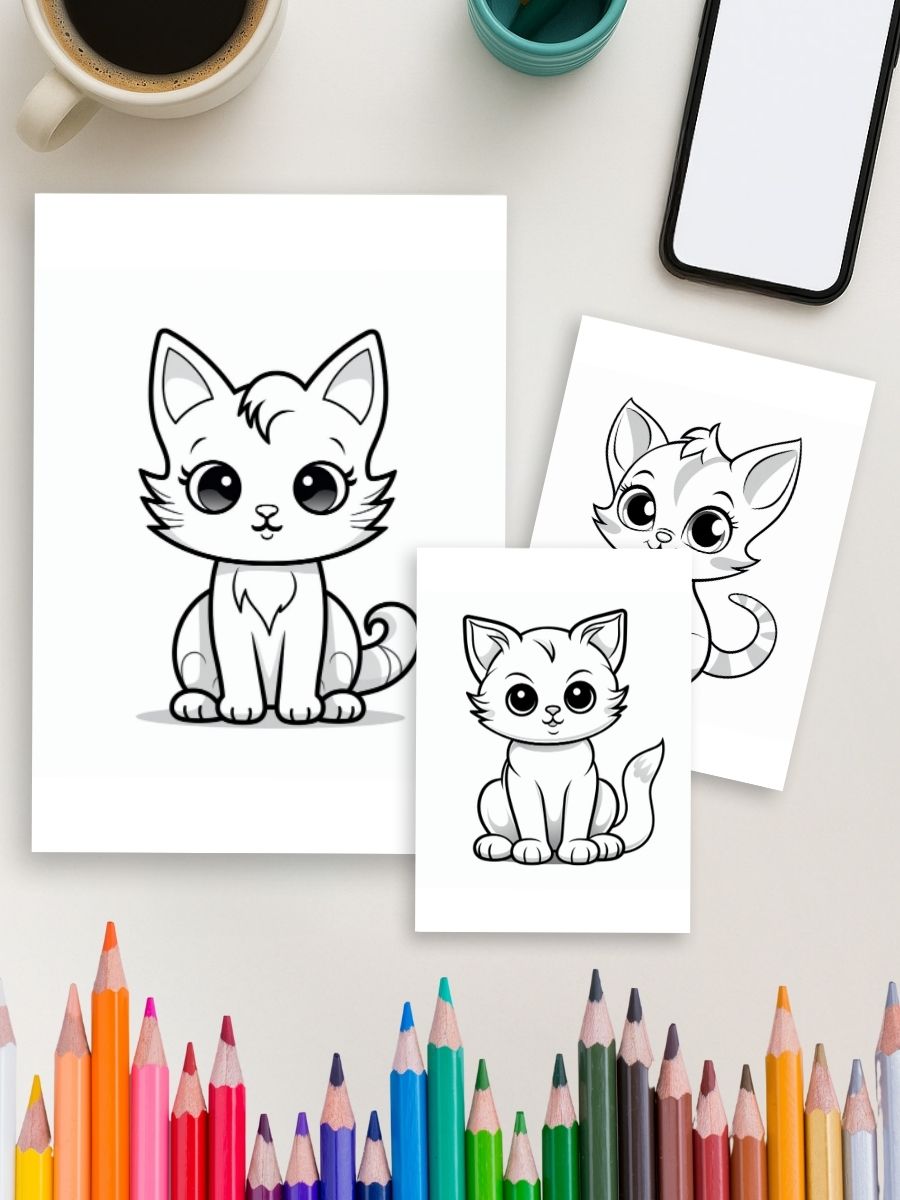 Kitten's Adventures - 21 Cat Coloring Pages - Printable Coloring Book Pages