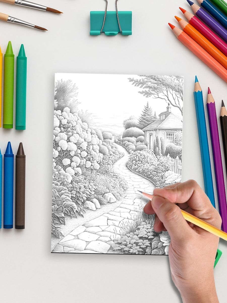 Pathways of the Garden – 25 Scenic Coloring Pages - Printable Coloring ...